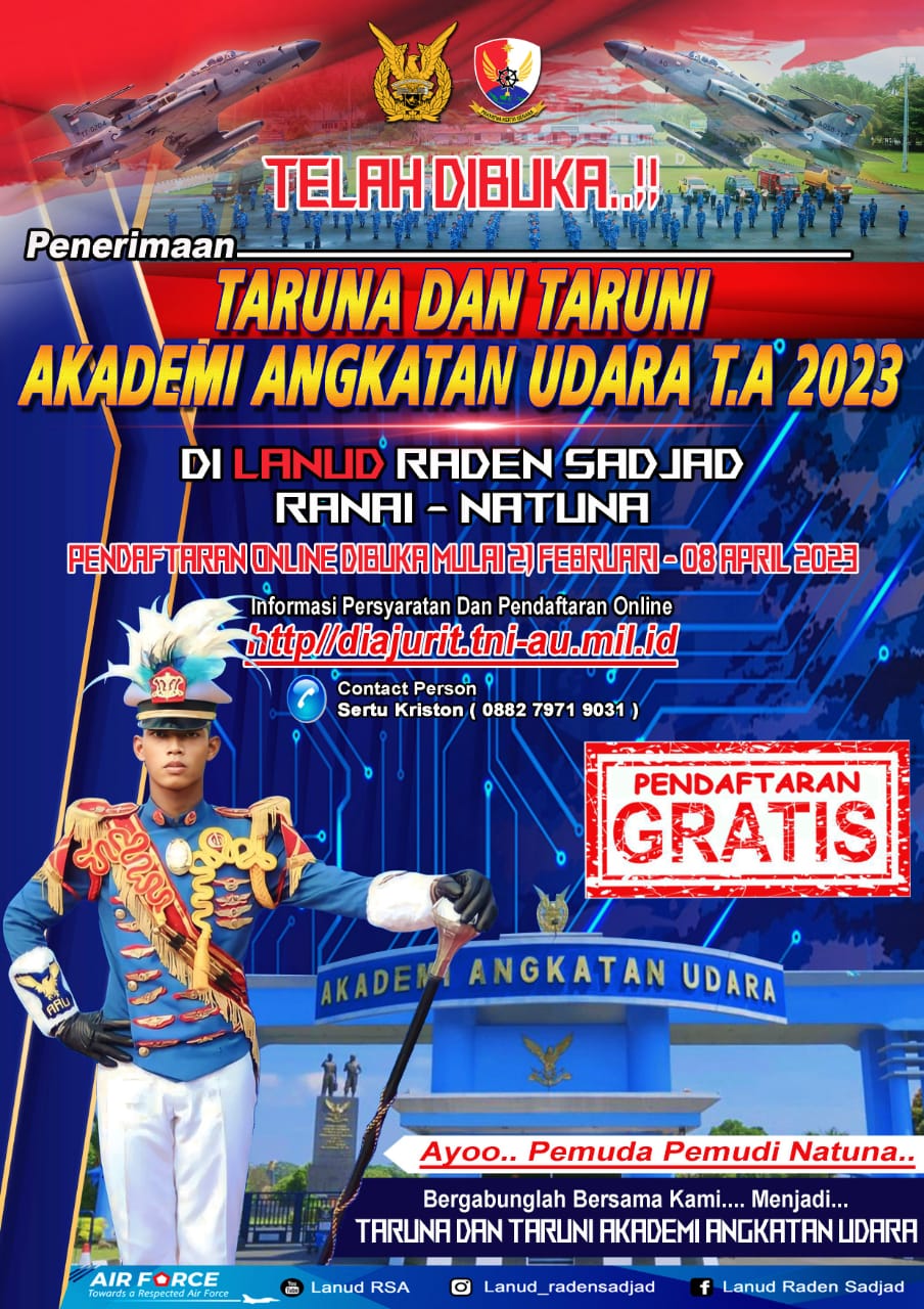 Lanud Raden Sadjad Ranai Buka Penerimaan Taruna dan Taruni Akademi AU ...